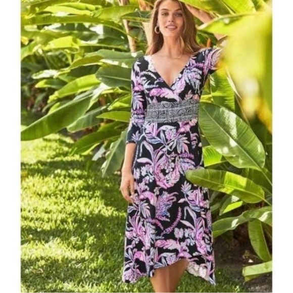 Lilly Pulitzer | Dresses | Lilly Pulitzer Fleuris Midi Dress In Onyx ...